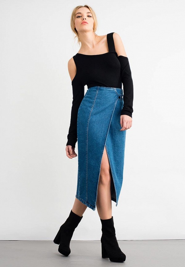 Юбка джинсовая Lost Ink POPPER SIDE WRAP DENIM PENCIL, цвет: синий ...
