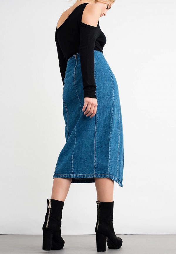 Юбка джинсовая Lost Ink POPPER SIDE WRAP DENIM PENCIL, цвет: синий ...