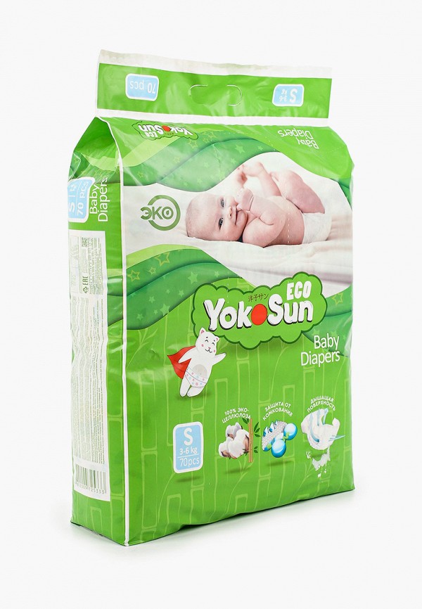 Подгузники Yokosun Eco, размер S (3-6 кг), 70 шт., цвет: белый ...