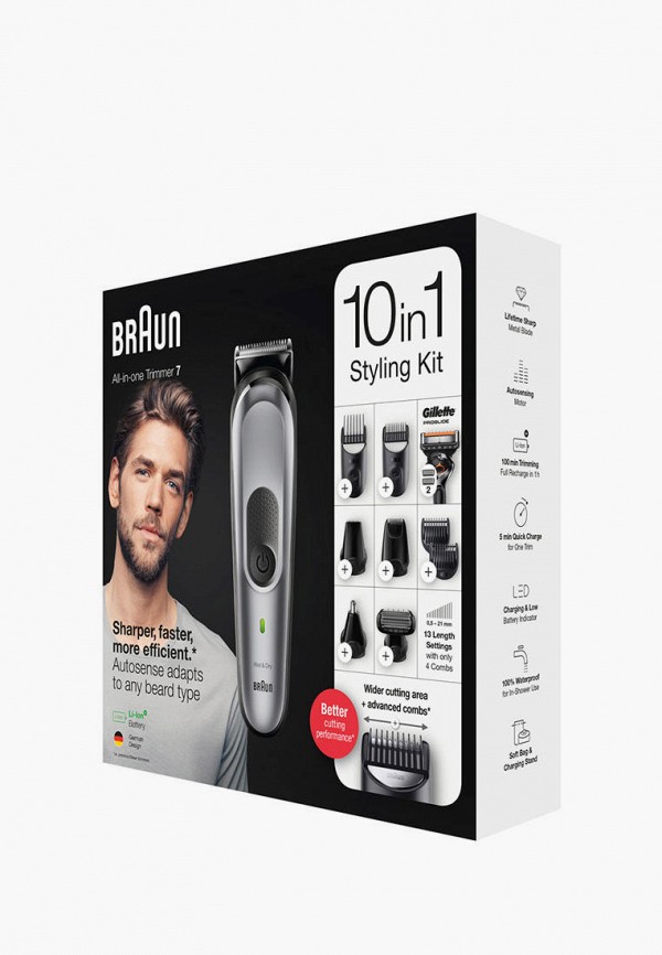 Триммер Braun для бороды и усов BT7340 с 4 насадками + Бритва Gillette ...