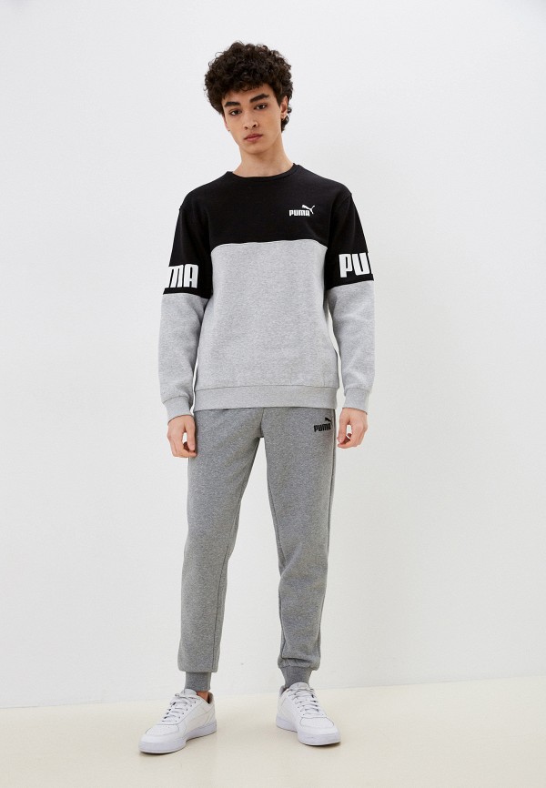 Свитшот PUMA Puma Power Colorblock Crew FL, цвет: серый, RTLACE394501 ...