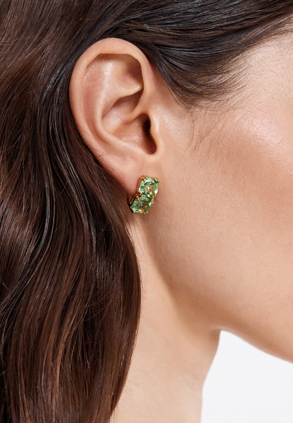 Клипсы Swarovski® Millenia, с покрытием желтого золота, цвет: зеленый ...