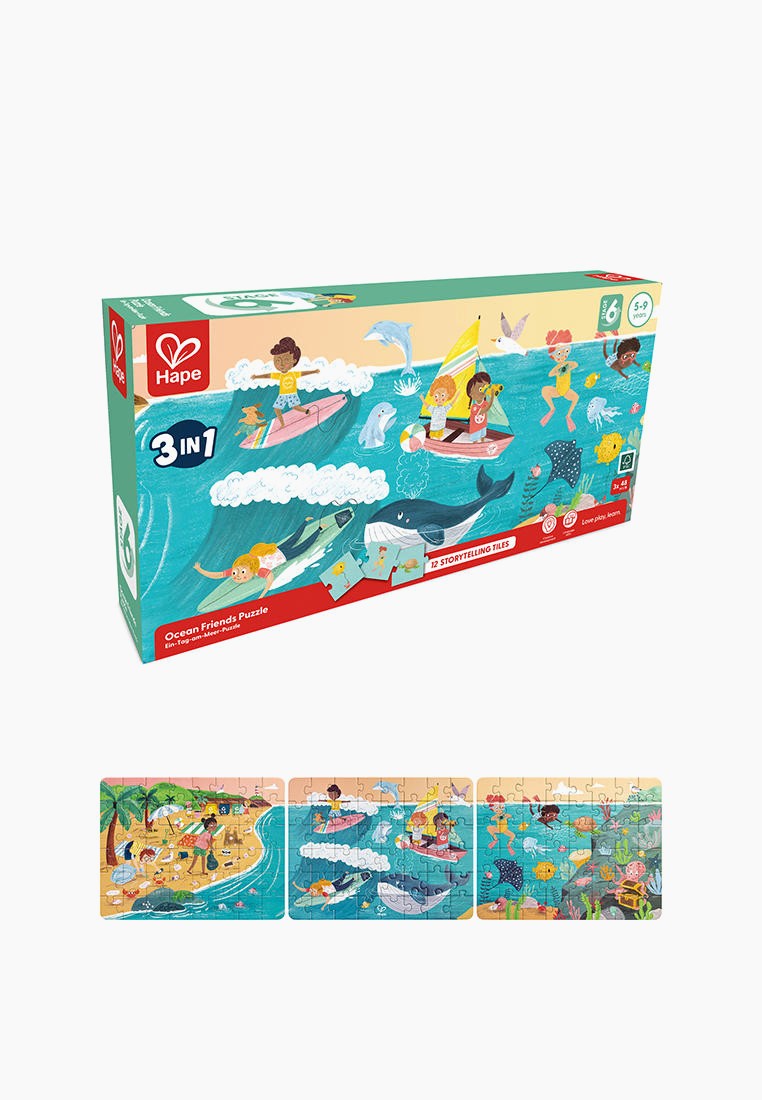 Пазл Hape "Океанические друзья", серия "Умняша", 3в1, 156 элементов ...