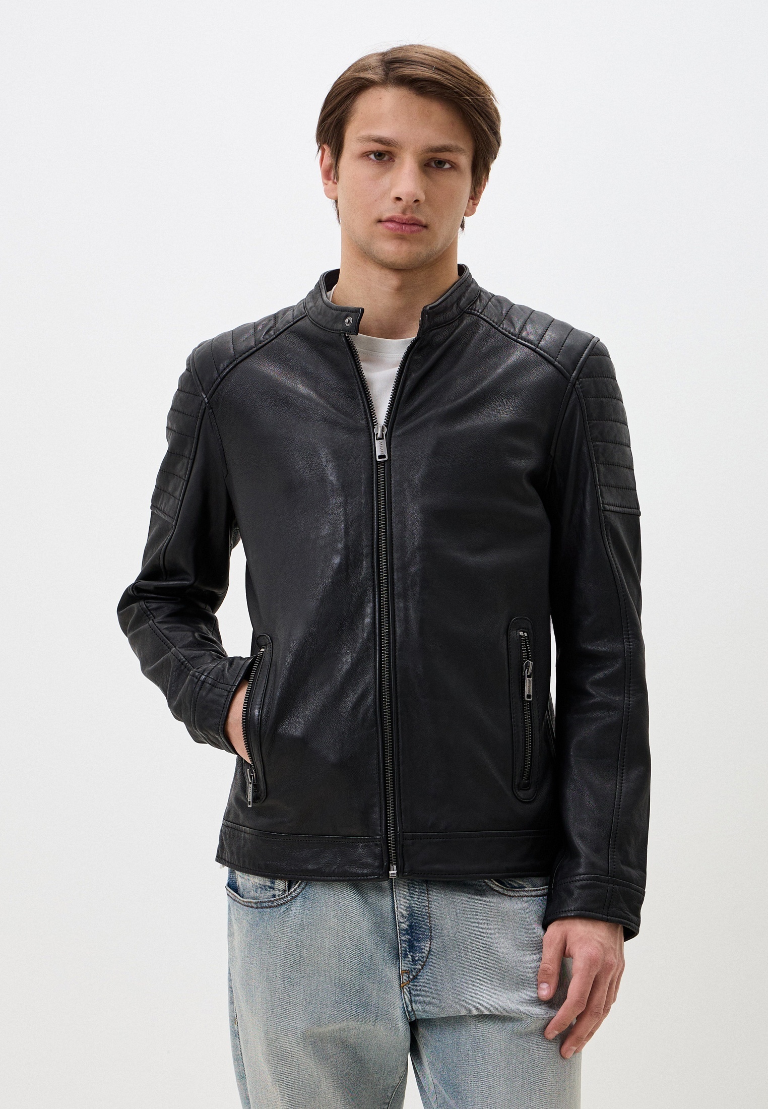 Куртка кожаная Mustang men´s biker jacket with embossing, цвет: черный ...