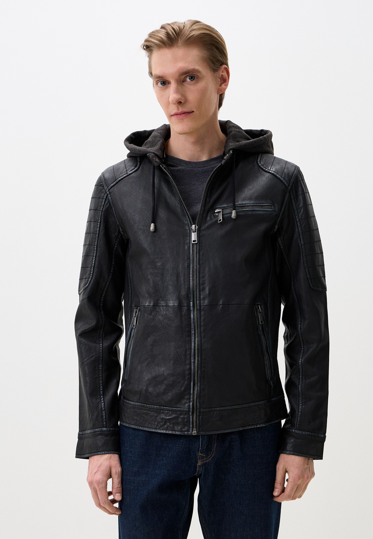 Куртка кожаная Mustang men´s biker jacket with hood, цвет: черный ...