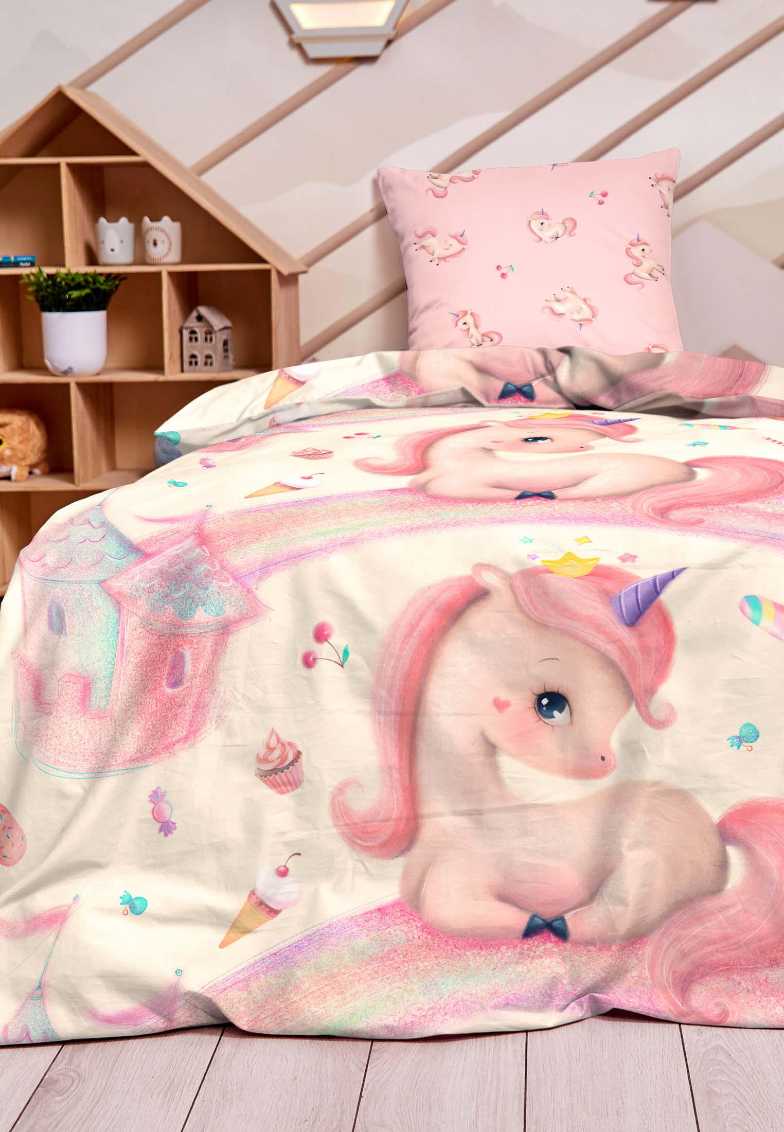 Постельное белье 1,5-спальное Juno Sweet unicorn, цвет: розовый ...