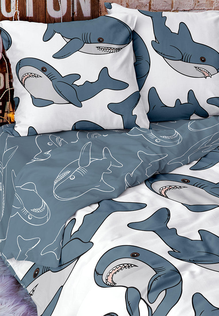 Постельное белье 1,5-спальное Crazy Getup 50х70 Plush Sharks, цвет ...