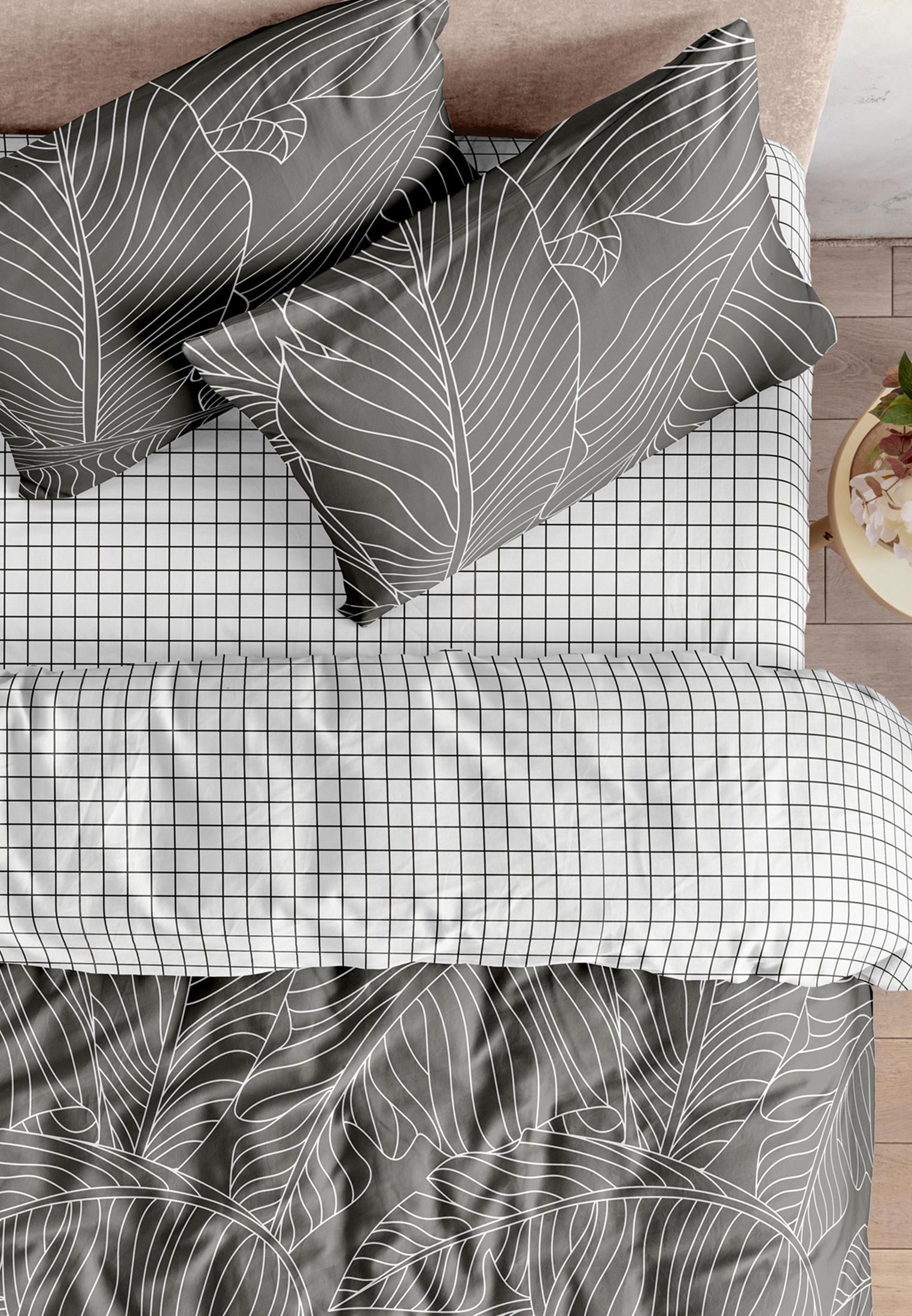 Постельное белье 1,5-спальное Унисон 70x70 Palm leaves, цвет: серый ...