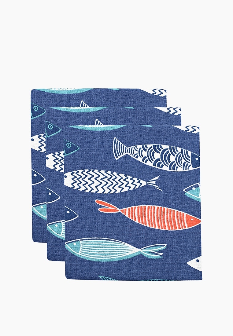 Набор кухонного текстиля La Peonia "Рыбки" 3 шт. 50х60 см, цвет: синий ...