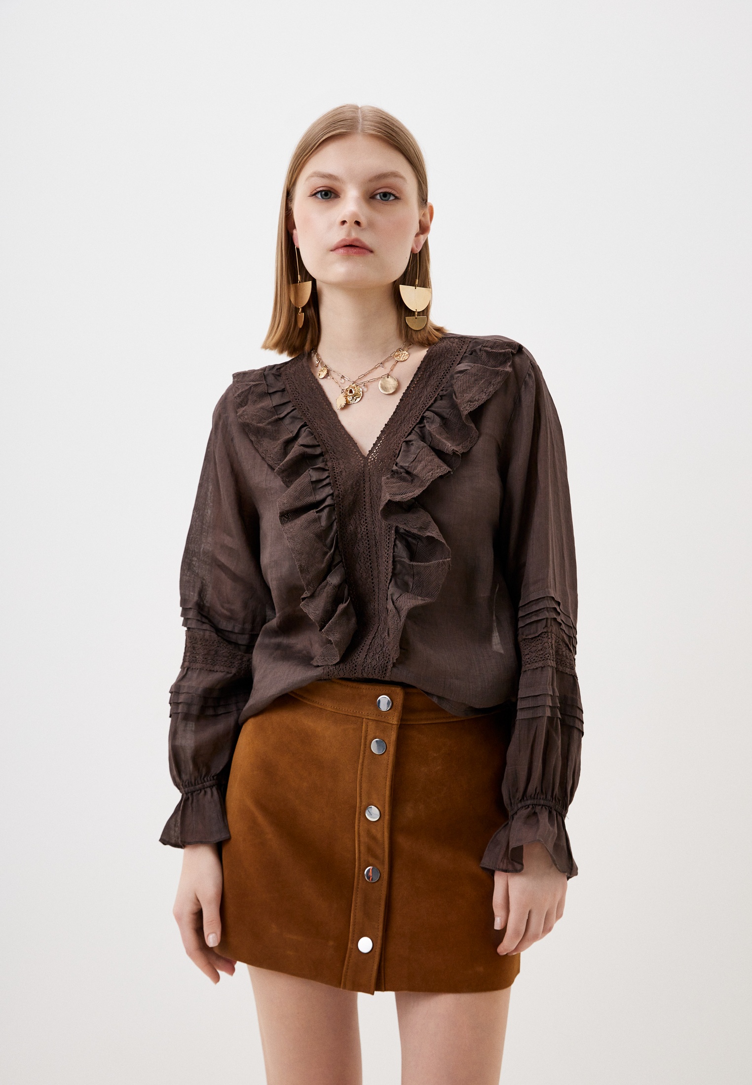 Блуза Miss Chic, цвет: коричневый, MP002XW0I7NK — купить в интернет ...