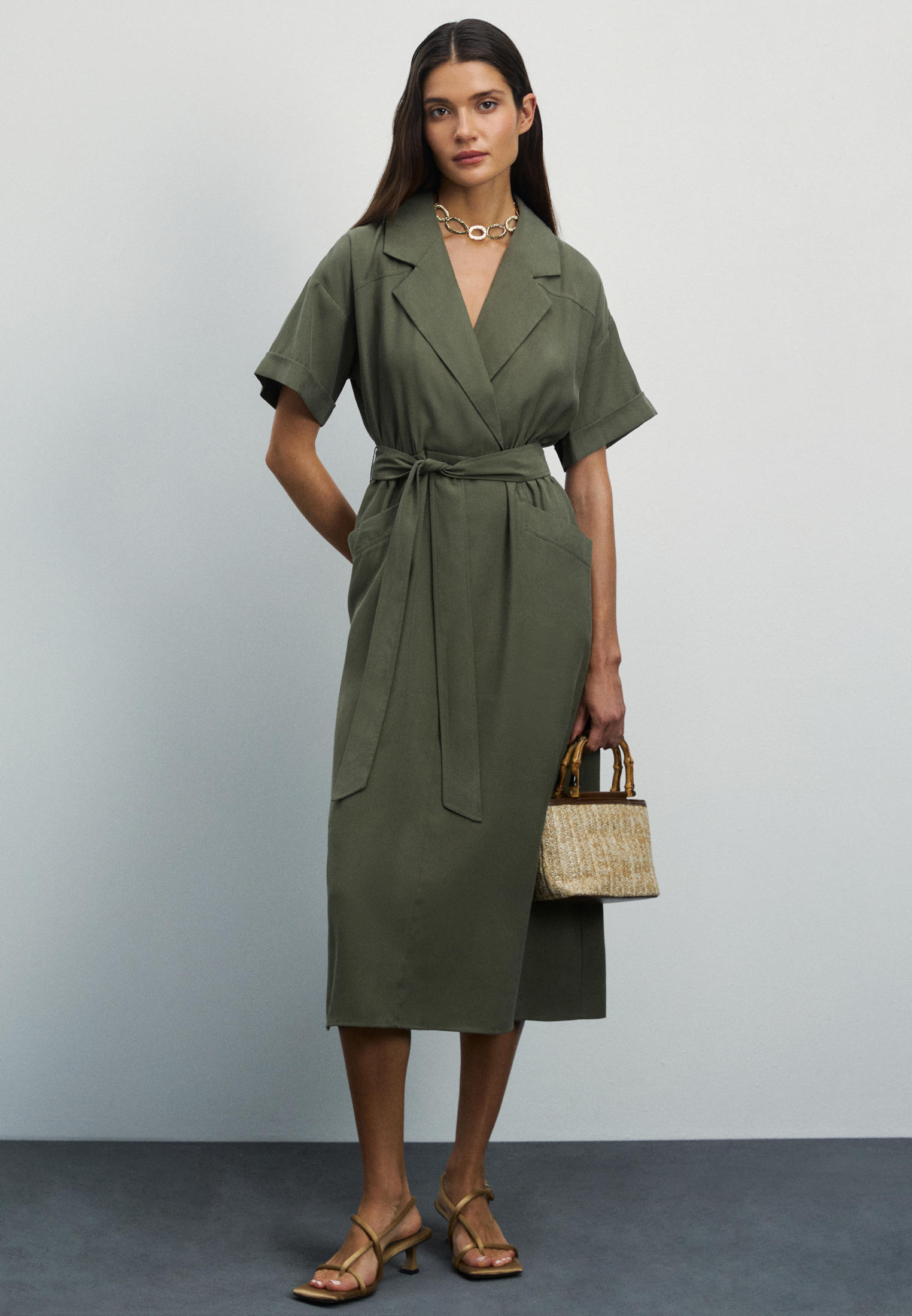 Платье Zarina, цвет: хаки, MP002XW0MW73 — купить в интернет-магазине Lamoda