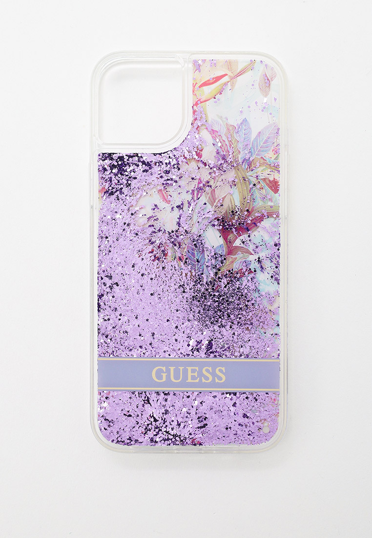 Чехол для iPhone Guess 14 Plus с жидкими блестками, цвет: фиолетовый ...