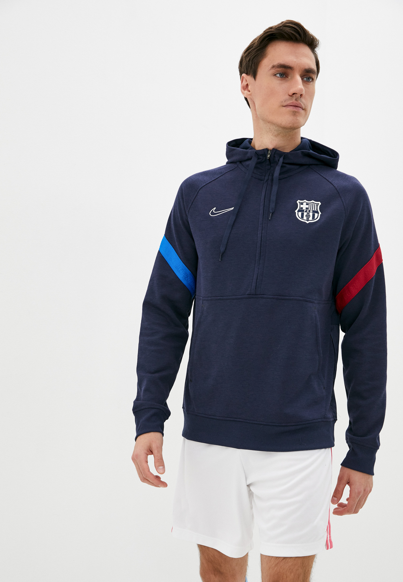 Худи Nike FCB MNK DF TRAVEL FLC HD 3/4Z, цвет: синий, RTLAAQ710501 ...