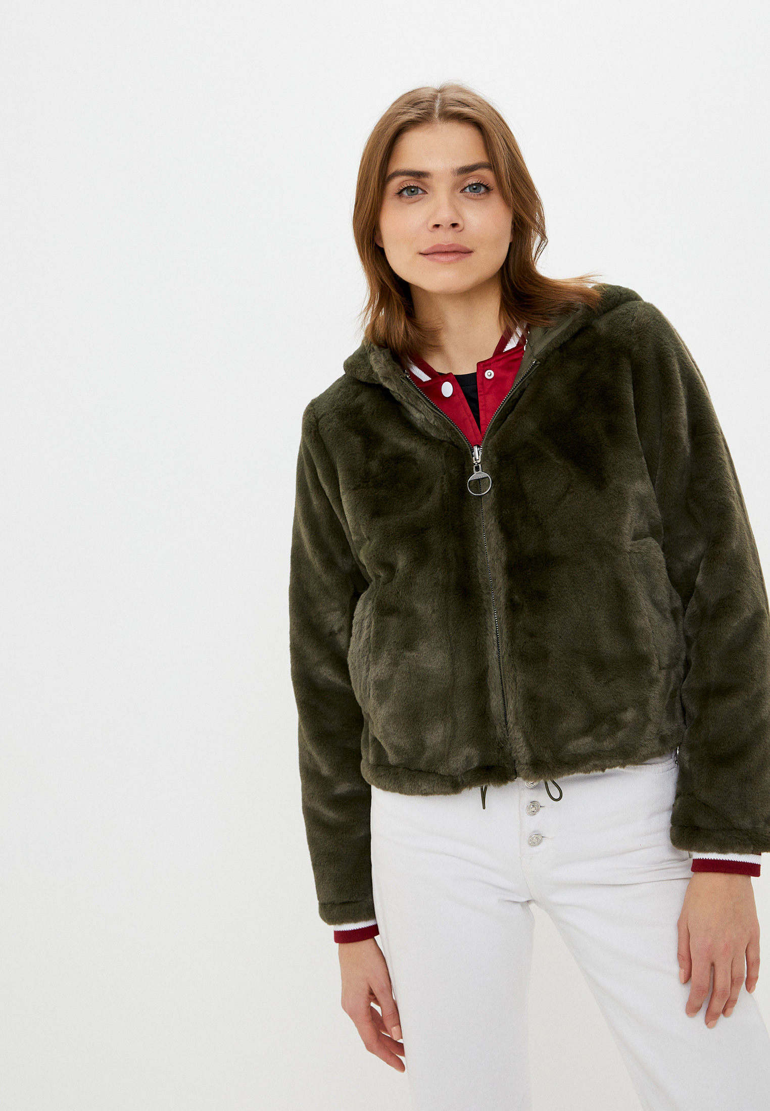Шуба Guess, цвет: хаки, RTLAAZ078001 — купить в интернет-магазине Lamoda