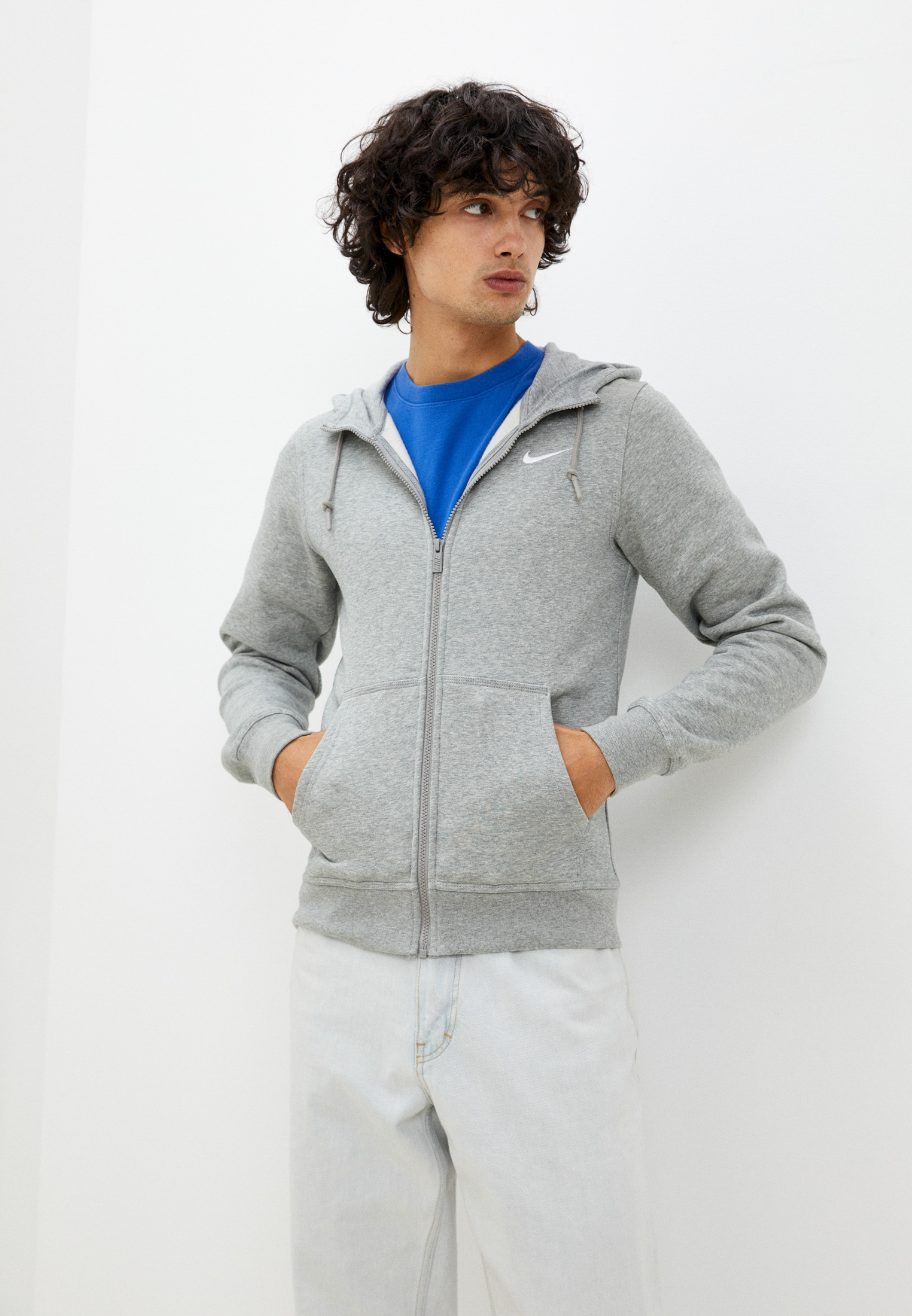 Толстовка Nike NIKE CLUB FZ HOODY SWOOSH-NFS, цвет: серый, RTLACA369401 ...