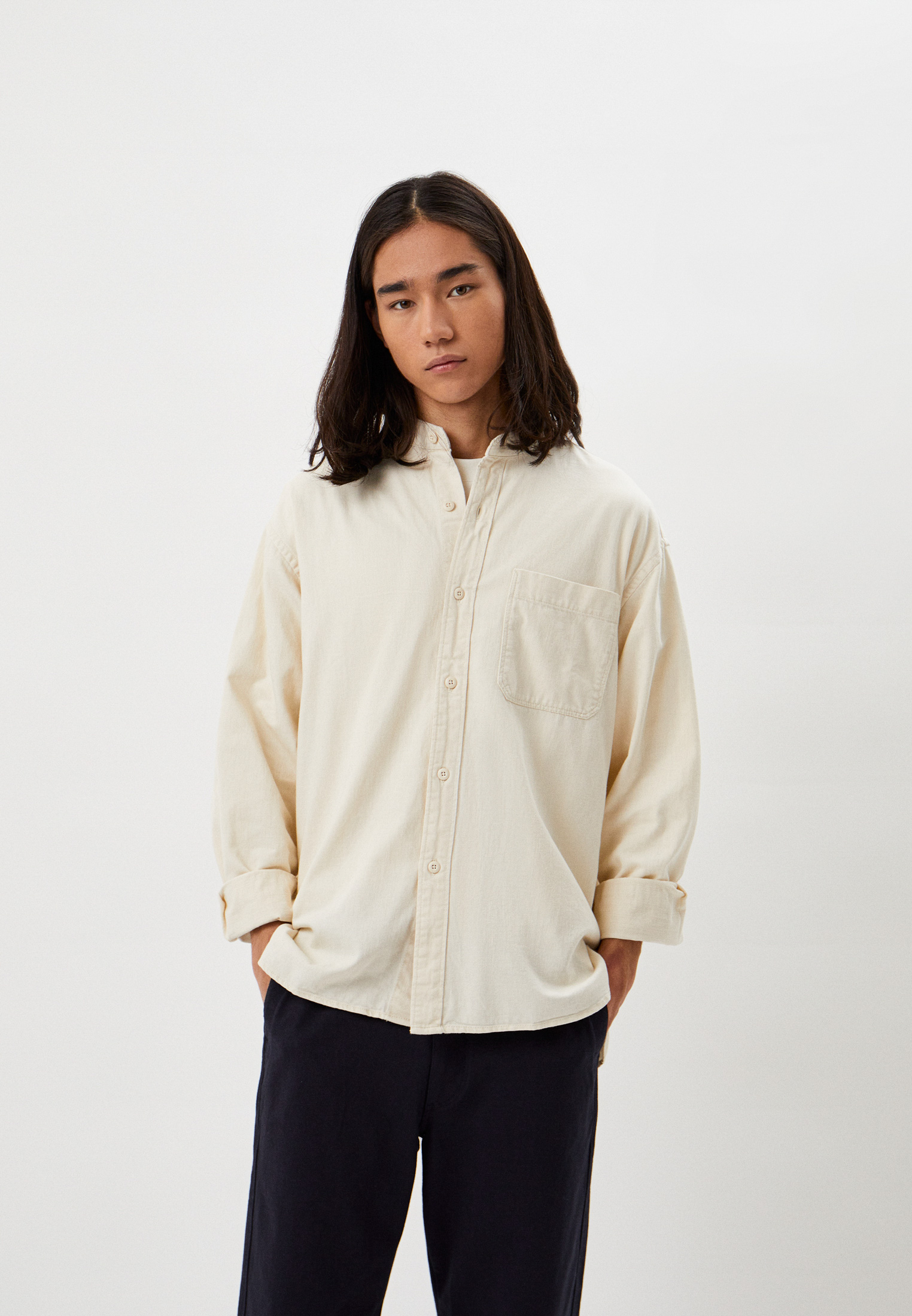 Рубашка джинсовая UNIQLO из денима, цвет: бежевый, RTLACC478701 ...