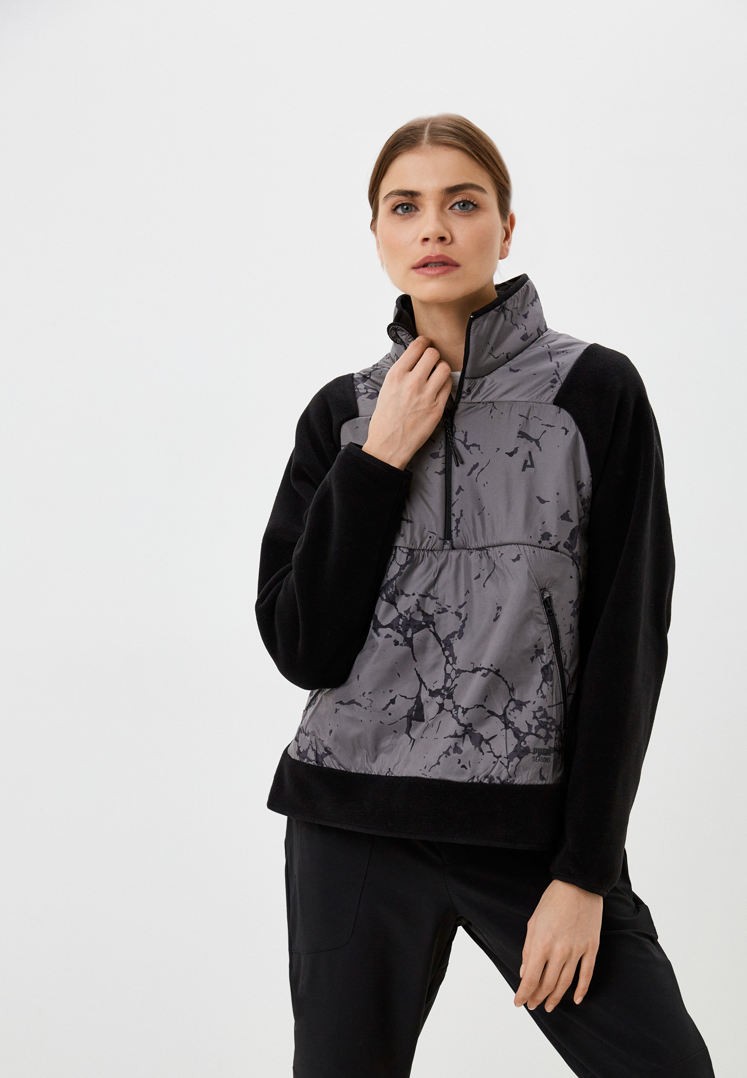 Олимпийка PUMA SEASONS FLEECE PULLOVER W Puma Black-CAS, цвет: серый ...