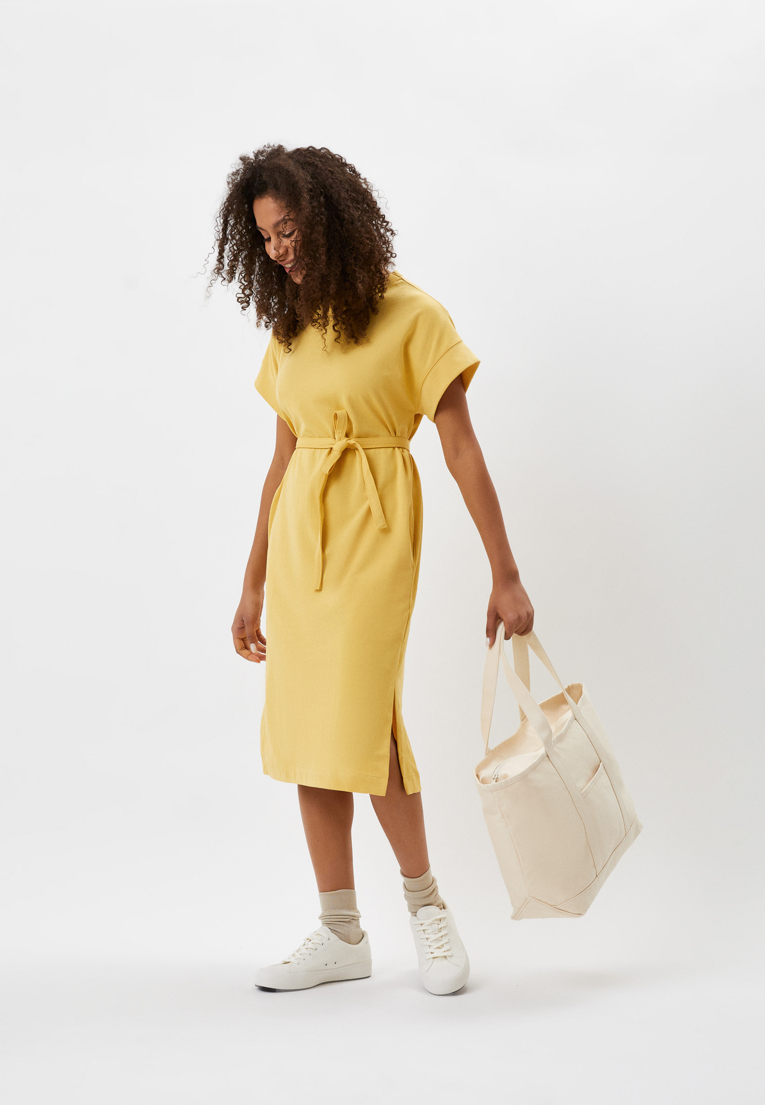 Платье UNIQLO AIRism c хлопком Uniqlo U, цвет: желтый, RTLACG813301 ...