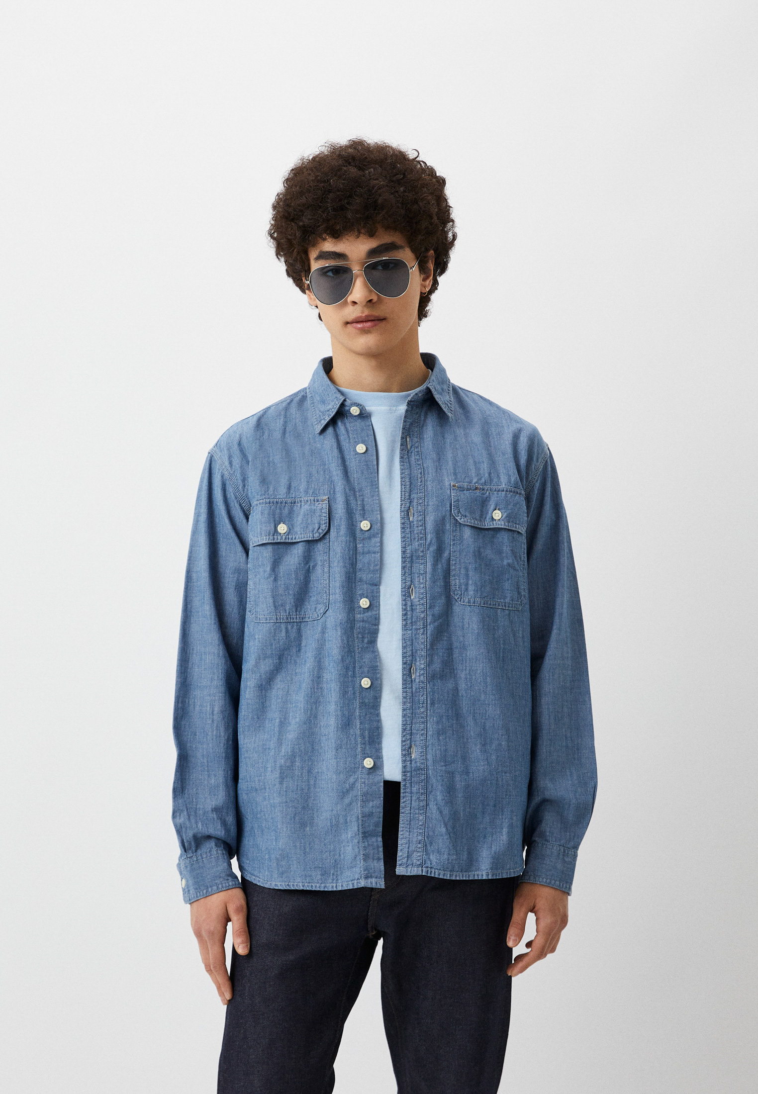 Рубашка UNIQLO из ткани шамбре, цвет: голубой, RTLACK550801 — купить в ...