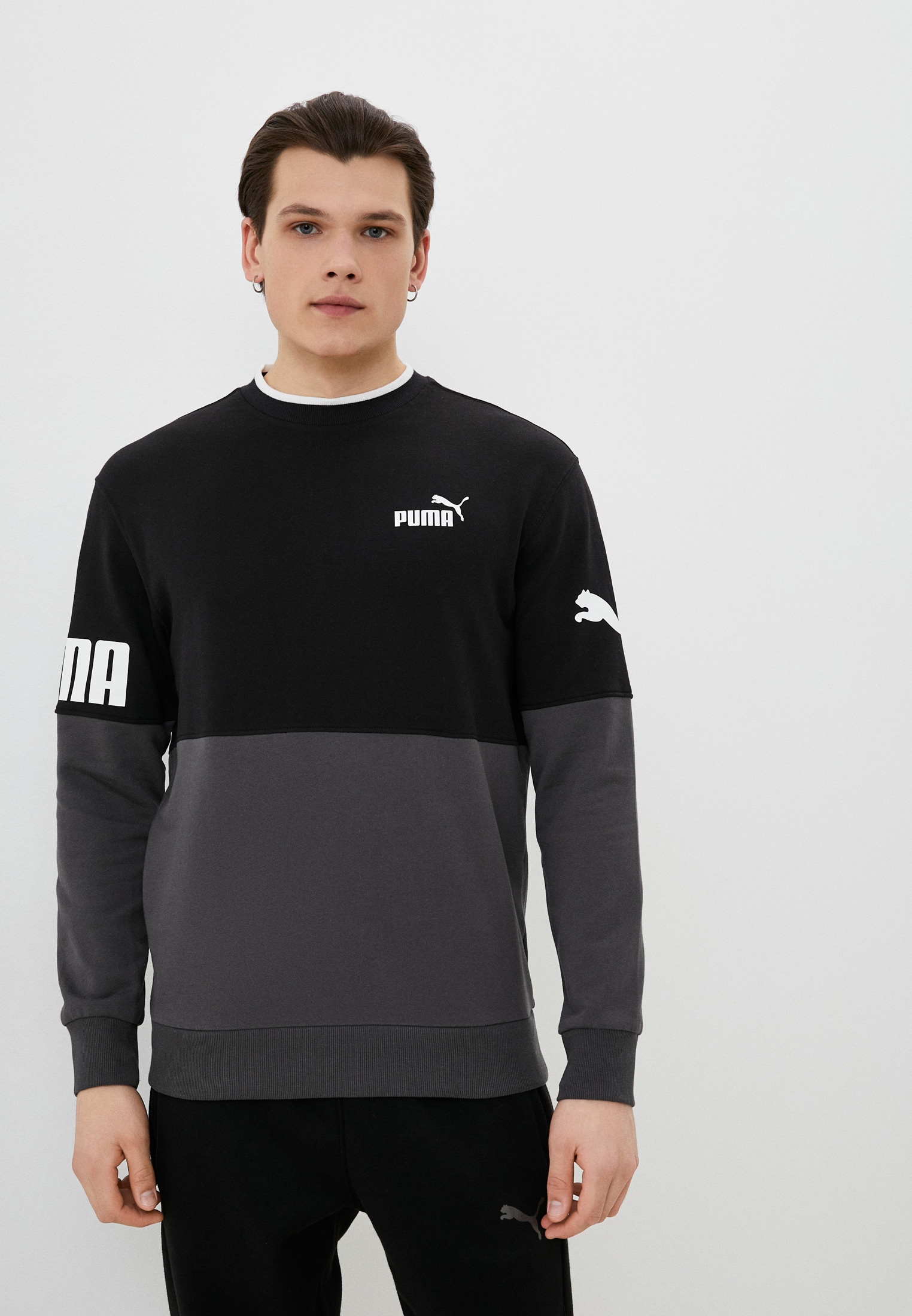 Свитшот PUMA PUMA POWER Colorblock Crew TR PUMA Black, цвет: серый ...