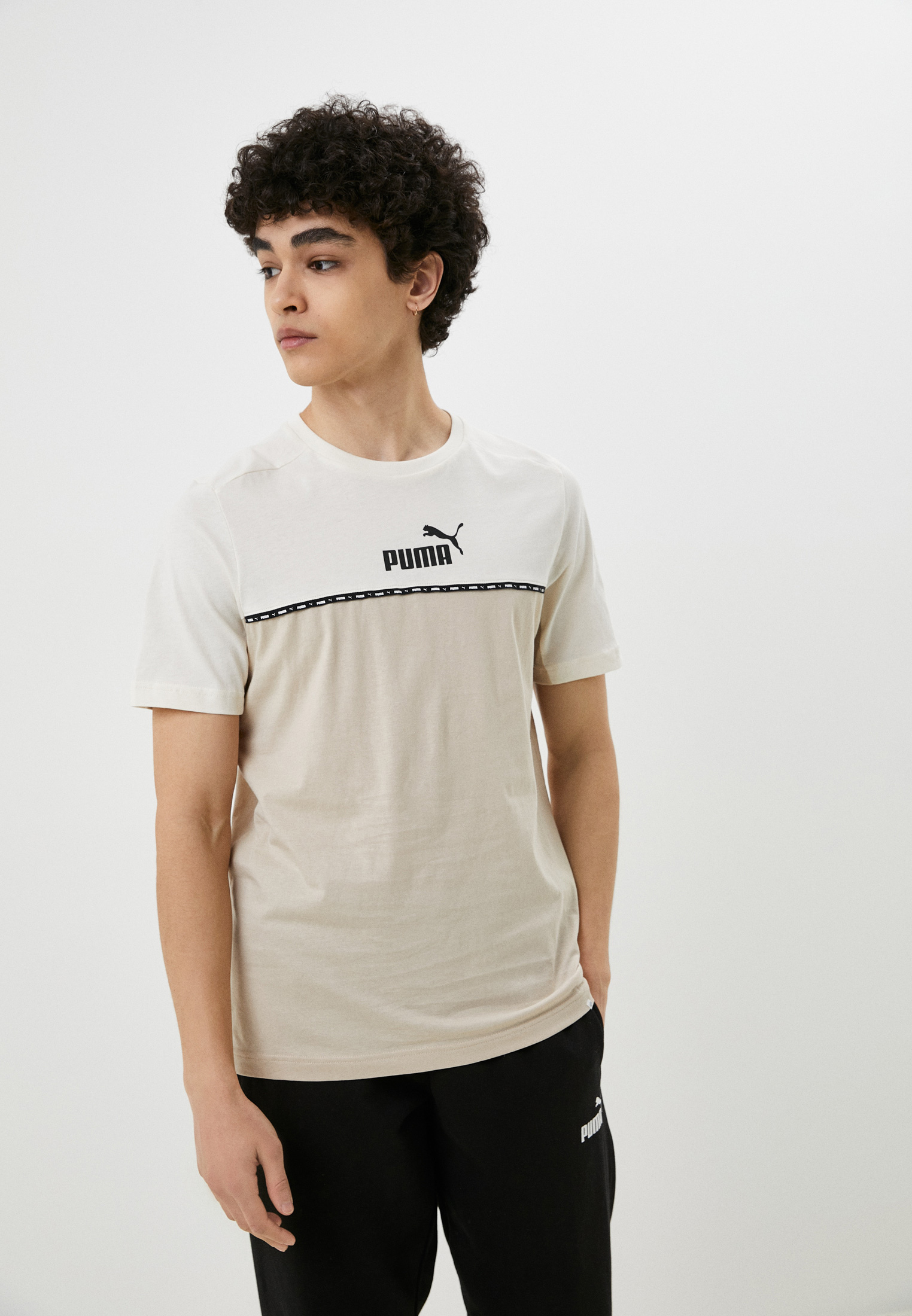 Футболка PUMA ESS BLOCK x TAPE Tee Granola, цвет: бежевый, RTLACK985801 ...