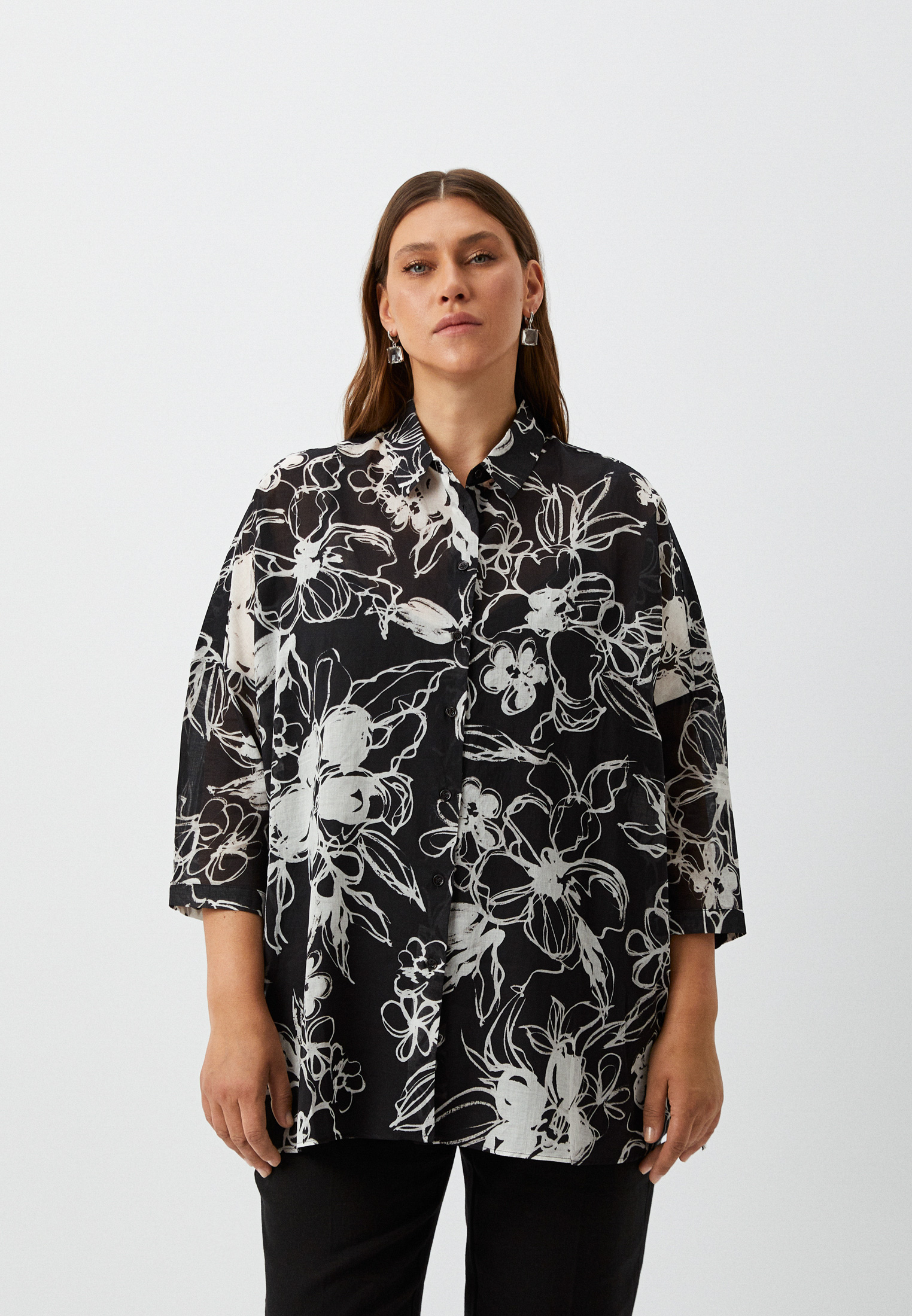 Блуза Marina Rinaldi Voyage FIORIRE, цвет: черный, RTLACQ454301 ...