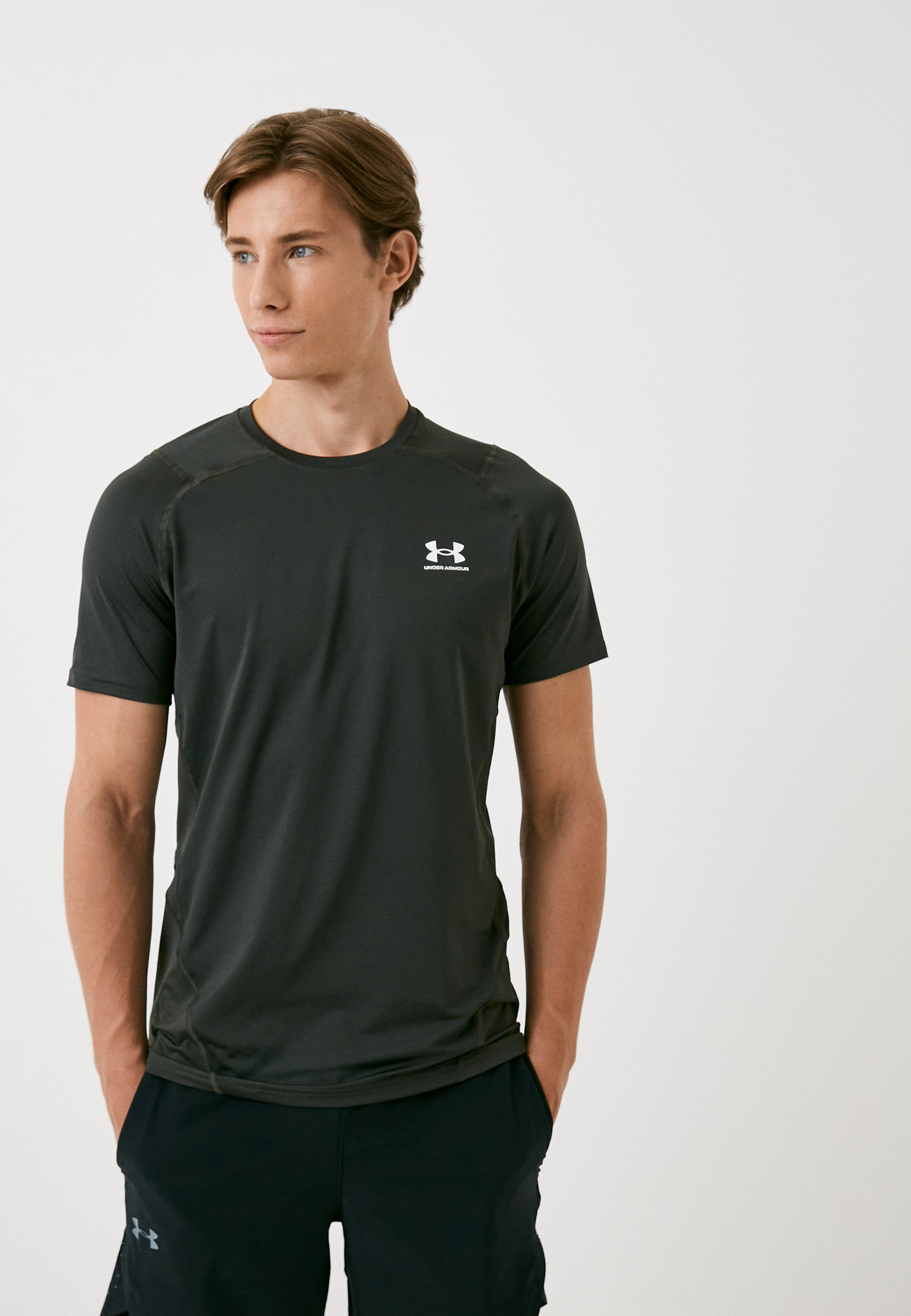 Футболка спортивная Under Armour UA HG ARMOUR FITTED SS, цвет: хаки ...