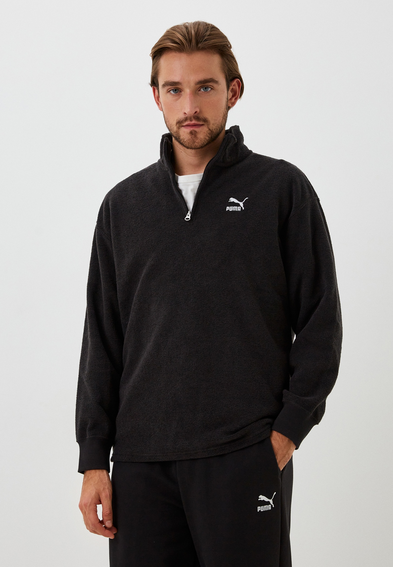 Олимпийка PUMA CLASSICS Fleece Half Zip PUMA Black, цвет: черный ...