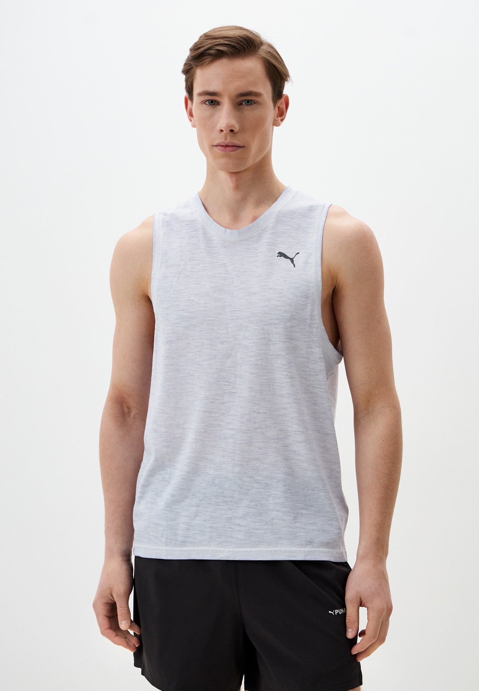 Майка спортивная PUMA M STUDIO FOUNDATION WASH TANK, цвет: голубой ...