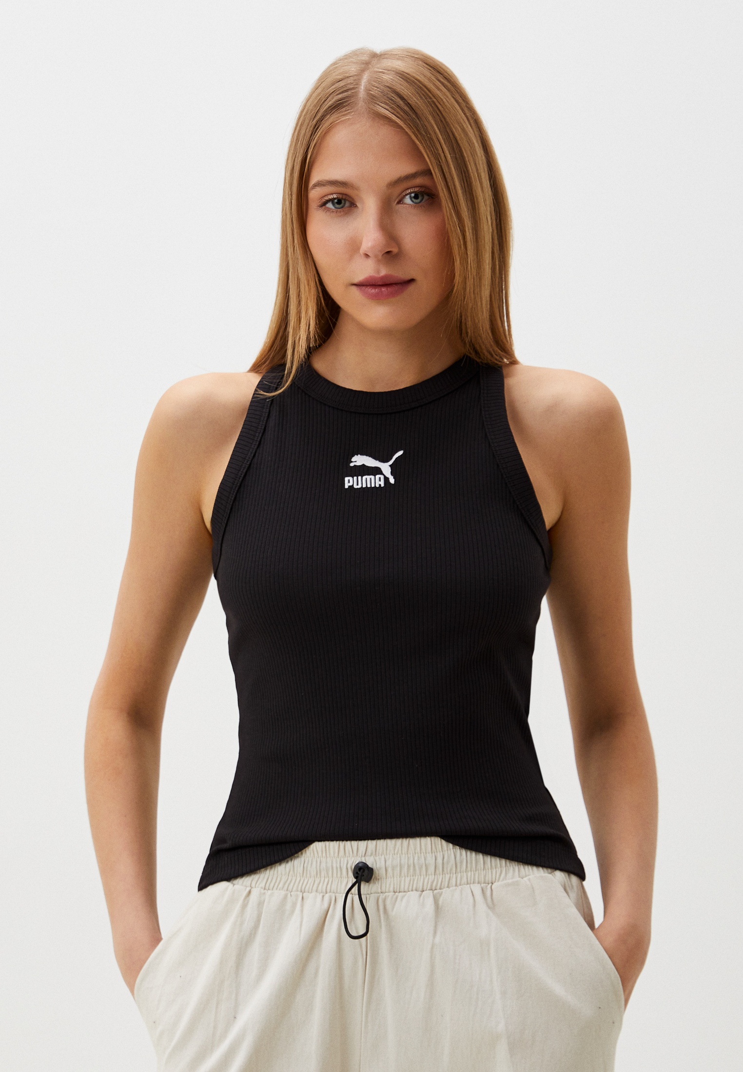 Майка PUMA CLASSICS Ribbed Slim Tank, цвет: черный, RTLADN680001 ...