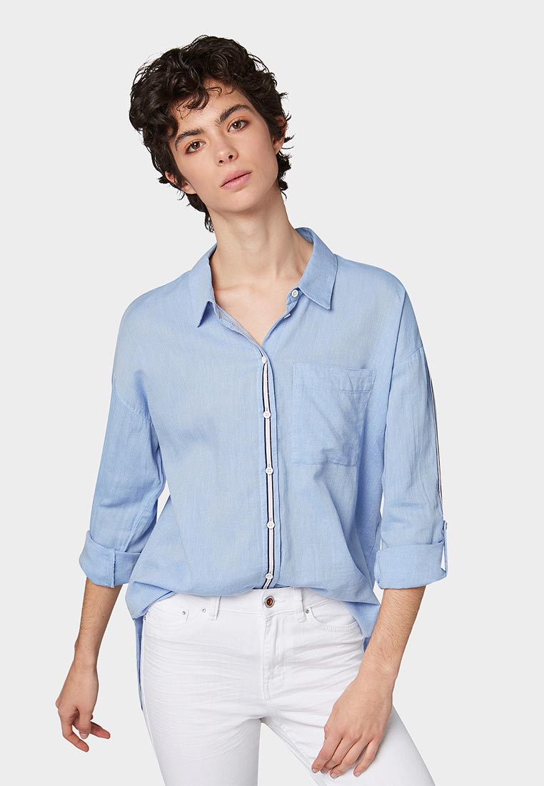 Рубашка Tom Tailor Denim, цвет: голубой, TO793EWEXGD6 — купить в ...